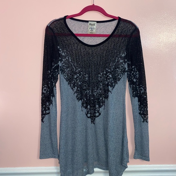Vocal | Tops | New Black And Grey Embellished Vocal Top | Poshmark